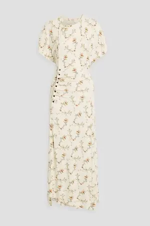 Rabanne Ruched Floralprint Jersey Maxi Dress - Ivory