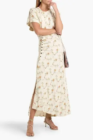 Rabanne Ruched Floralprint Jersey Maxi Dress