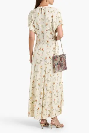 Rabanne Ruched Floralprint Jersey Maxi Dress