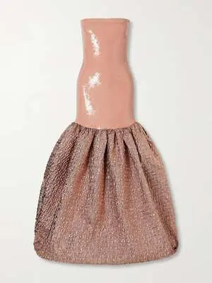 DIMA AYAD Sequin-embellished Cloqué Gown - Peach