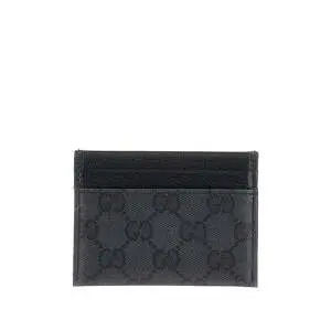 Gucci Gg Fabric Card Holder With Web Ribbon - Black