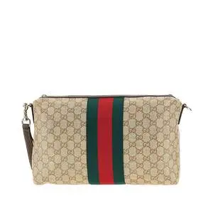 Gucci Gg Supreme Medium Bag With Web Ribbon - Beige