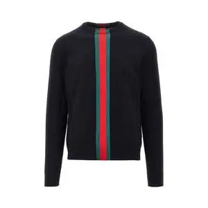 Gucci Knitted Weater With Web Ribbon - Blue