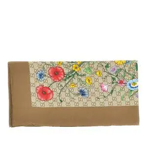 Gucci Silk Twill Scarf With Flora Print - Beige