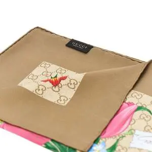 Gucci Silk Twill Scarf With Flora Print - Beige