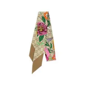 Gucci Silk Scarf With Flora Motif - Beige