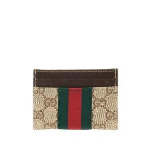 Gucci Gg Fabric Card Holder With Web Ribbon