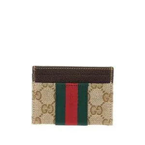Gucci Gg Fabric Card Holder With Web Ribbon
