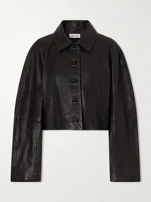 RÓHE Cropped Textured Leather Jacket - Black