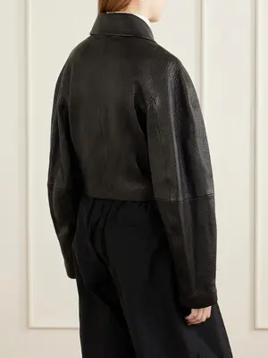 RÓHE Cropped Textured Leather Jacket With Knotted Buttons