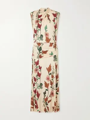 Johanna Ortiz Hibiscus Compass Floral-print Satin Maxi Dress - Neutrals