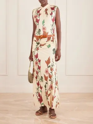 Johanna Ortiz Floral-print Satin Maxi Dress - Neutrals