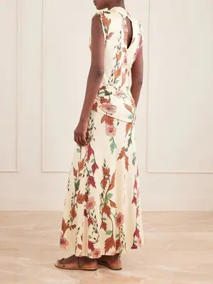 Johanna Ortiz Floral-print Satin Maxi Dress - Neutrals
