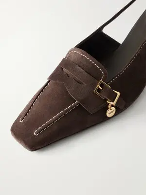 TOD'S Logo Detailed Suede Slingback Pumps - Brown