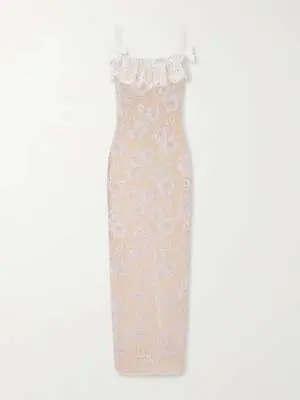 Alessandra Rich Bow-detail Lace And Sequins-embroidered Gown - Lavender