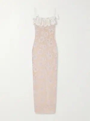 Alessandra Rich Lace And Sequins Embroidered Gown With Bow Detail - Purple