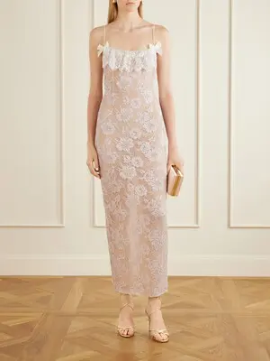 Alessandra Rich Lace And Sequins Embroidered Gown With Bow Detail - Purple