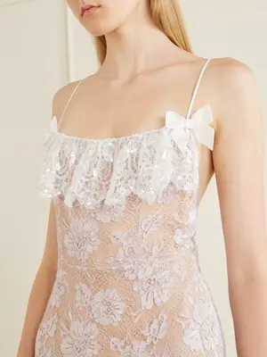 Alessandra Rich Lace And Sequins Embroidered Gown With Bow Detail - Purple
