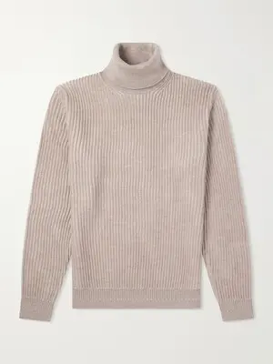 SLOWEAR Ribbed Virgin Wool Rollneck Sweater - Neutrals