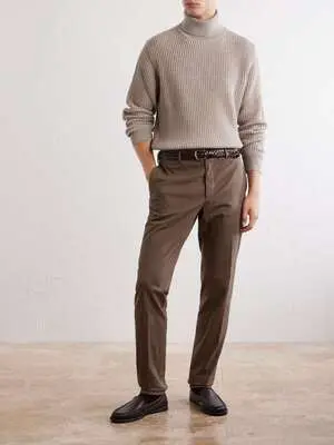 SLOWEAR Straight-leg Stretch-cotton Gabardine Trousers