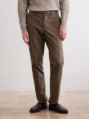 SLOWEAR Tapered Pleated Stretch-cotton Gabardine Suit Trousers