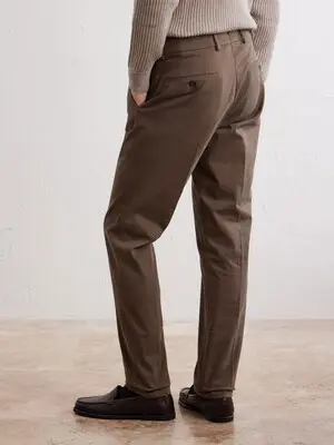 SLOWEAR Tapered Pleated Stretch-cotton Gabardine Suit Trousers