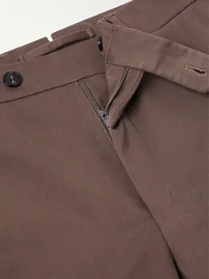 SLOWEAR Tapered Pleated Stretch-cotton Gabardine Suit Trousers