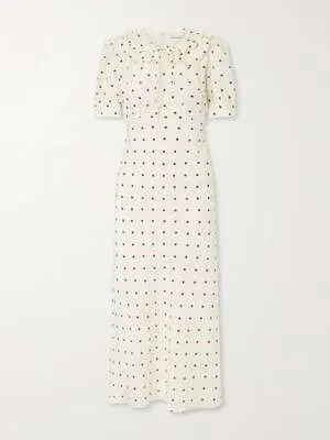 Alessandra Rich Ruffled Polka-dot Silk Midi Dress - Cream