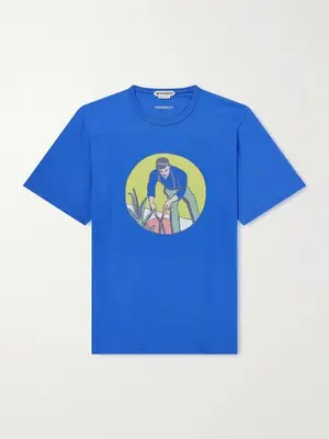JW Anderson Gardener Logo-embroidered Printed Cotton-jersey T-shirt - Blue