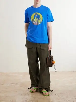 JW Anderson Gardener Logo-embroidered Printed Cotton-jersey T-shirt - Blue