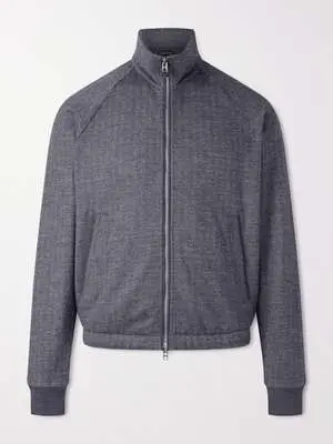 TOM FORD Herringbone Cotton, Wool And Silk-blend Jacket - Black