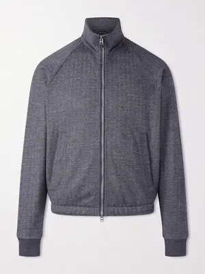 TOM FORD Herringbone Cotton, Wool And Silk-blend Jacket - Black