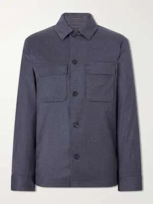 SLOWEAR Stretch-wool Flannel Overshirt - Navy