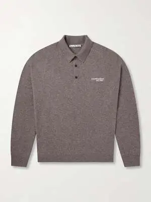 Acne Studios Oversized Logo-embroidered Wool And Yak-blend Polo Sweater - Brown