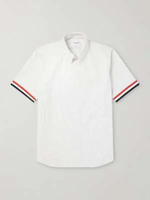 Thom Browne Logo-appliquéd Striped Cotton-oxford Shirt - Gray