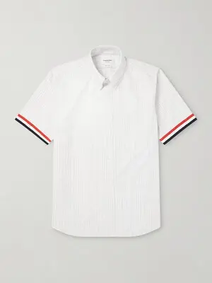 Thom Browne Logo-appliquéd Striped Cotton-oxford Shirt - Gray