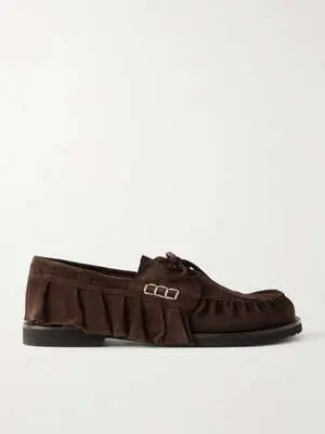 JW Anderson Ruffle Suede Boat Shoes - Brown