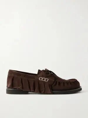 JW Anderson Ruffle Suede Boat Shoes - Brown