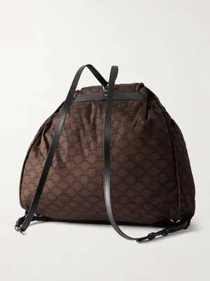 Celine Leather-trimmed Logo-print Shell Backpack