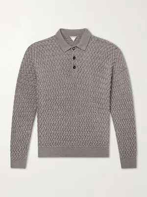 Bottega Veneta Intrecciato Wool Polo Sweater - Gray