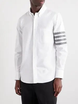 Thom Browne Logo-appliquéd 4-bar Embroidered Cotton-oxford Shirt - White