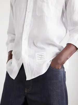 Thom Browne Logo-appliquéd 4-bar Linen Shirt
