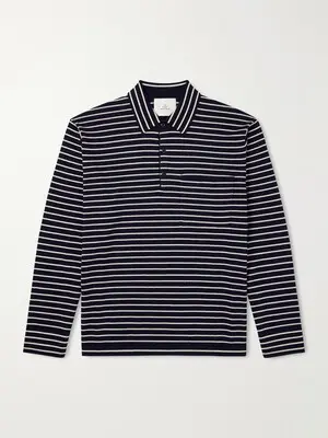 THE ELDER STATESMAN Striped Cashmere Polo Shirt - Blue