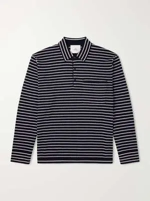 THE ELDER STATESMAN Striped Cashmere Polo Shirt - Navy
