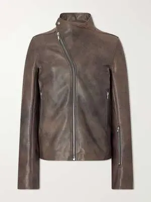 Rick Owens Release Panelled Full-grain Leather Jacket - Brown