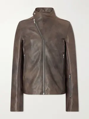 Rick Owens Release Panelled Full-grain Leather Jacket - Brown