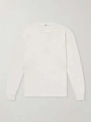 A.PRESSE Waffle-knit Cotton And Cashmere-blend Henley T-shirt - White