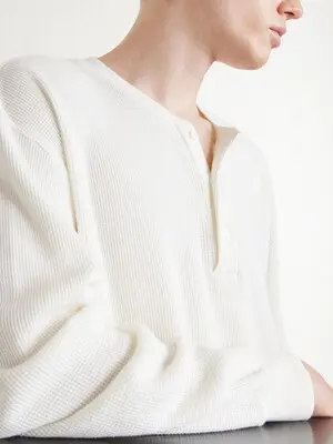 A.PRESSE Waffle-knit Cotton And Cashmere-blend Henley T-shirt