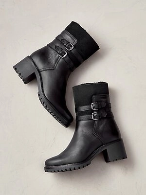 BOS & CO 's Illana Shearling-lined Water-resistant Leather Boots Black