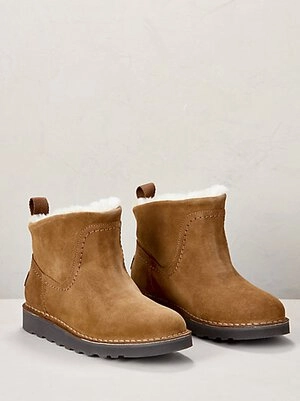BOS & CO Thea Shearling-lined Water-resistant Suede Ankle Boots - Cognac/natural 2
